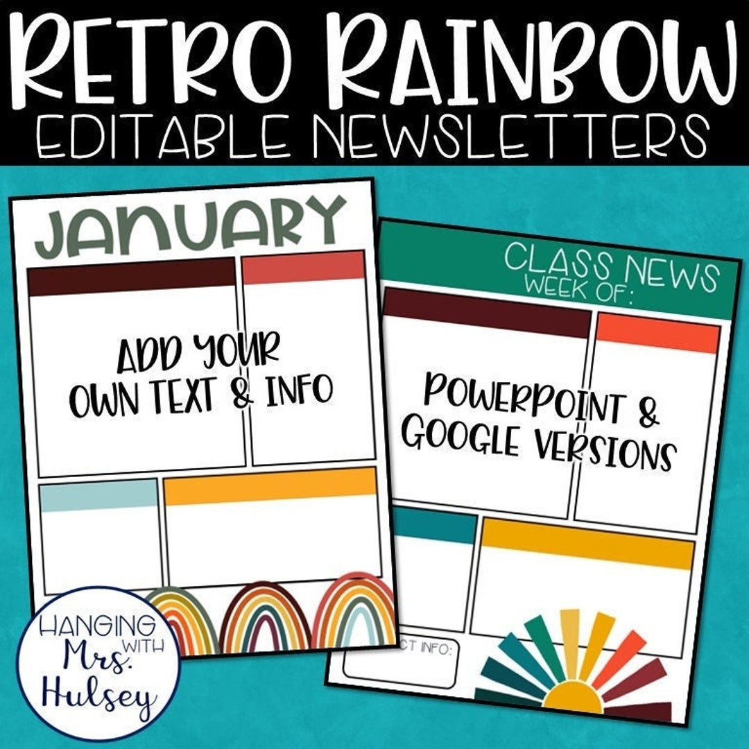 Retro Rainbow Class Newsletter Templates - Retro Classroom - Rainbow ...