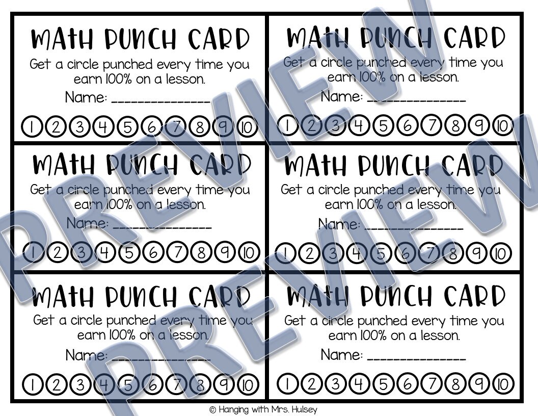 Editable Classroom Reward Punch Cards: Math, Reading, Behavior (digital ...