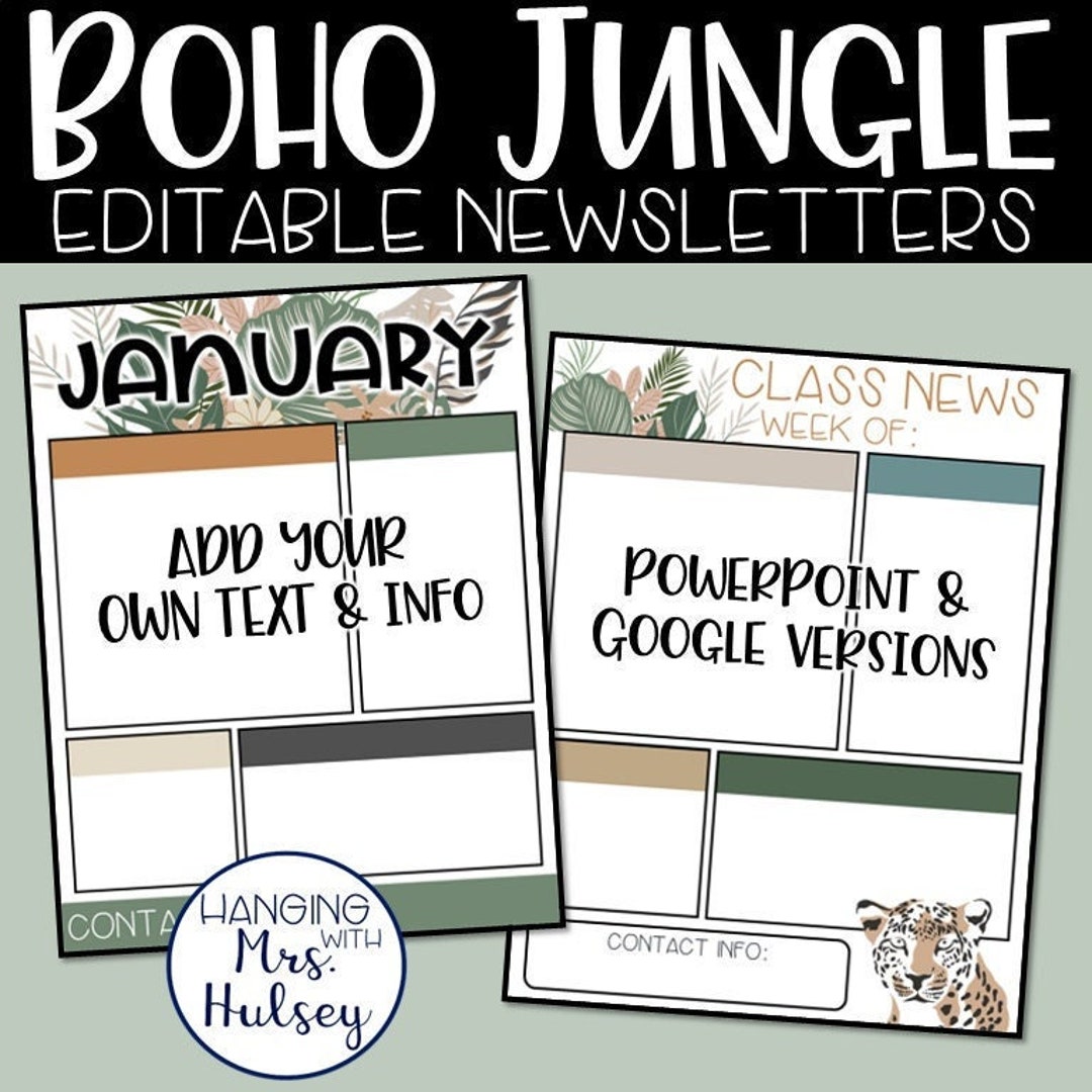 Boho Jungle Class Newsletter Templates - Jungle Classroom - Jungle ...