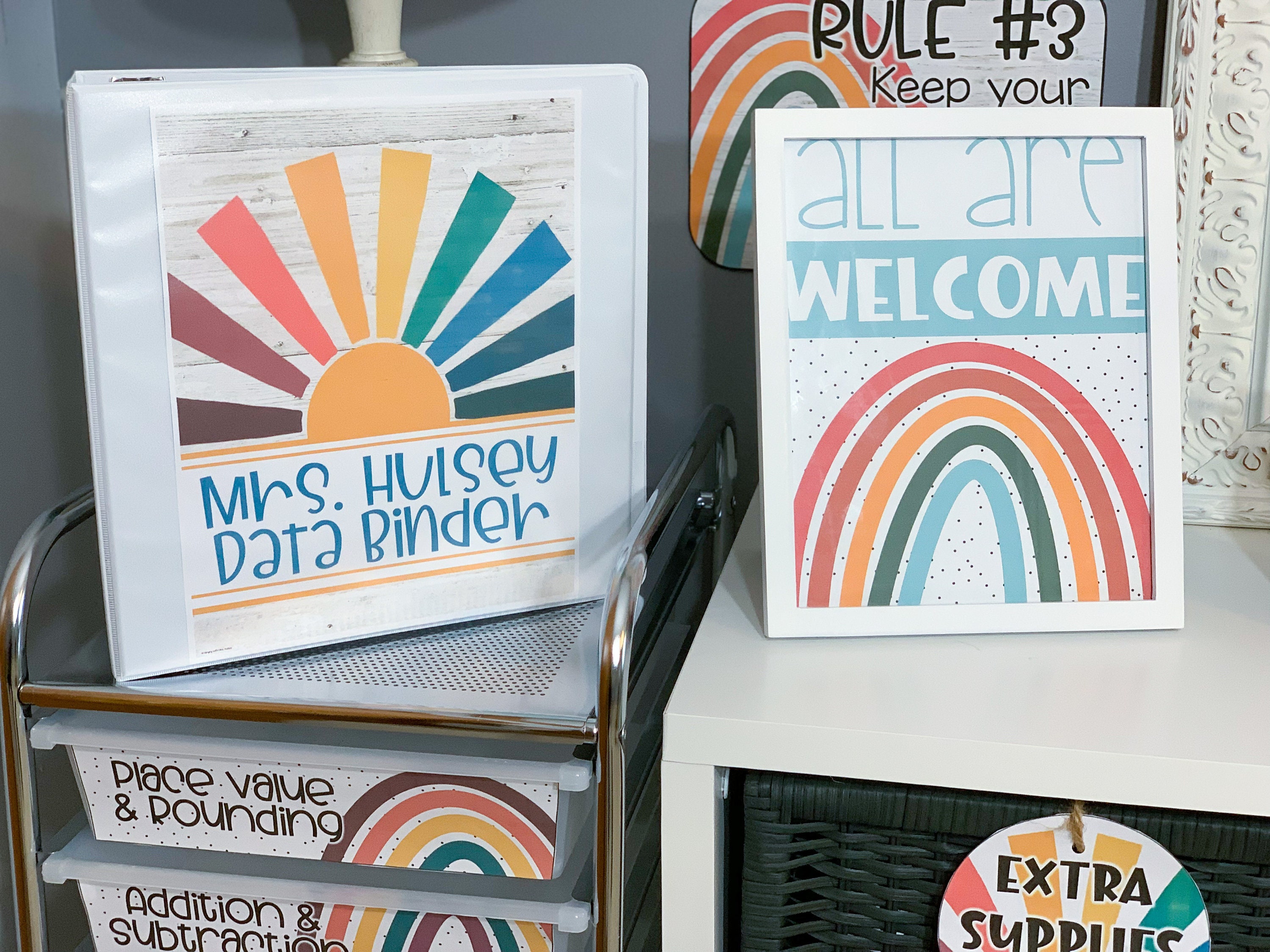 Retro Rainbow Binder Covers and Spine Labels - Etsy