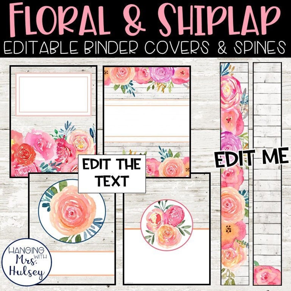 Floral Shiplap Binder Covers: Editable Classroom Decor (powerpoint) - Etsy