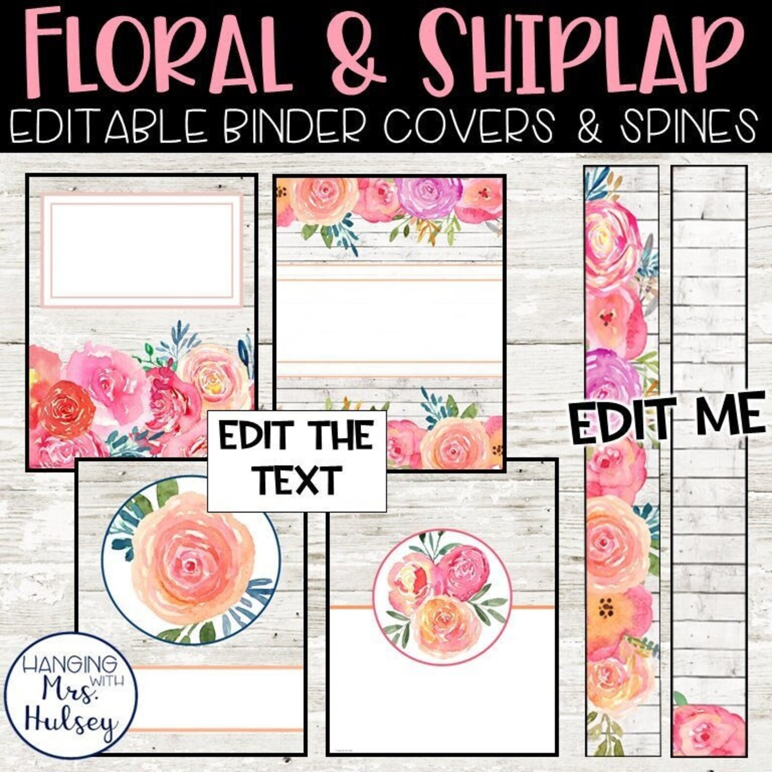 Floral Shiplap Binder Covers: Editable Classroom Decor (powerpoint) - Etsy