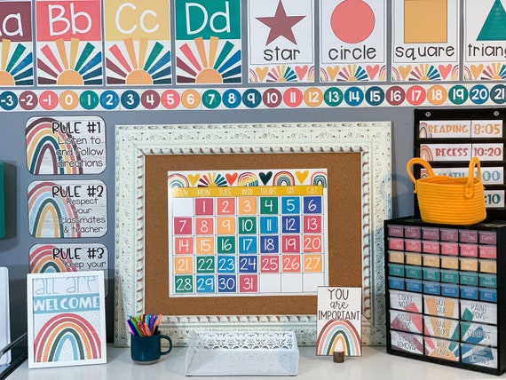 Retro Rainbow Classroom Decor Bundle | Etsy