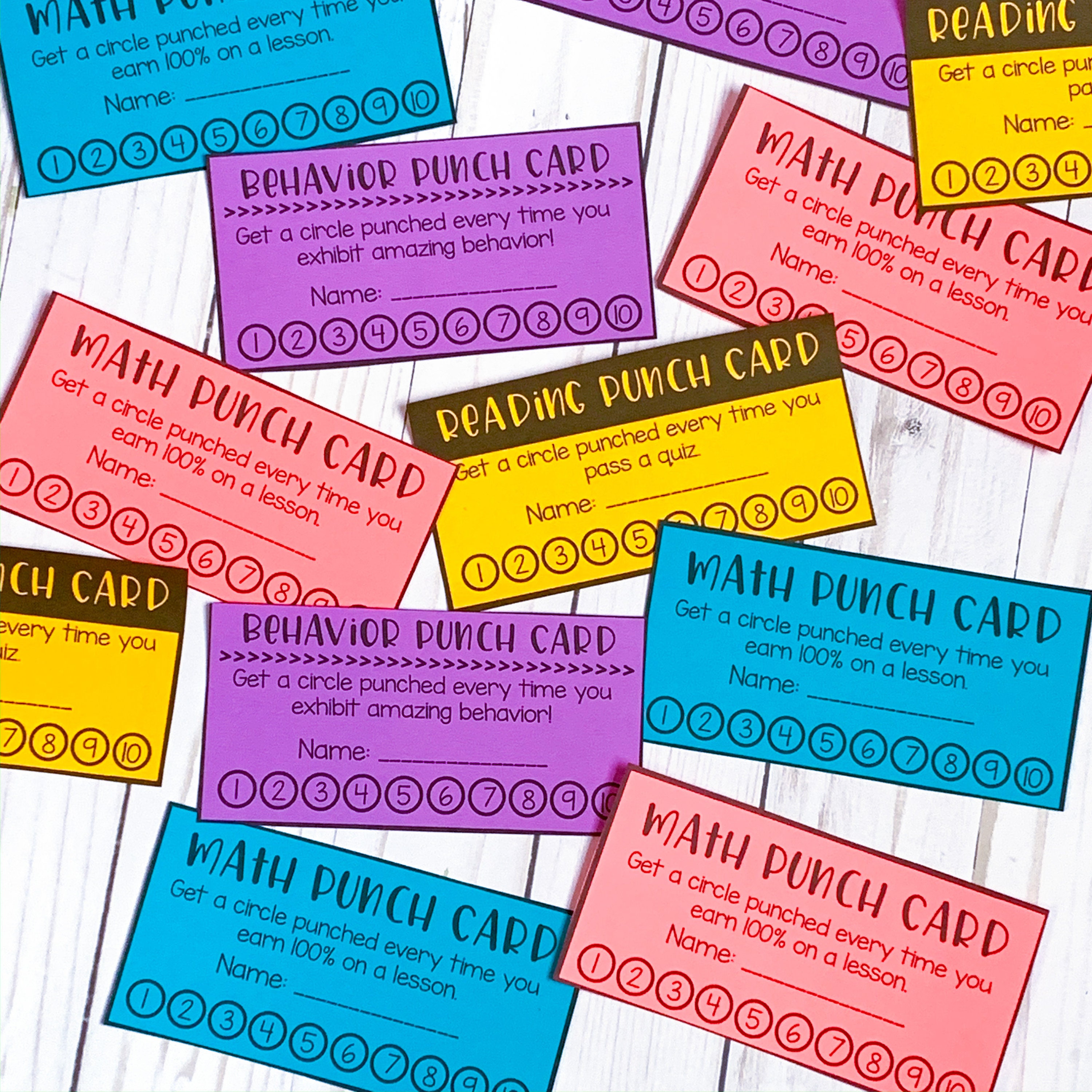 Editable Classroom Reward Punch Cards: Math, Reading, Behavior (digital ...