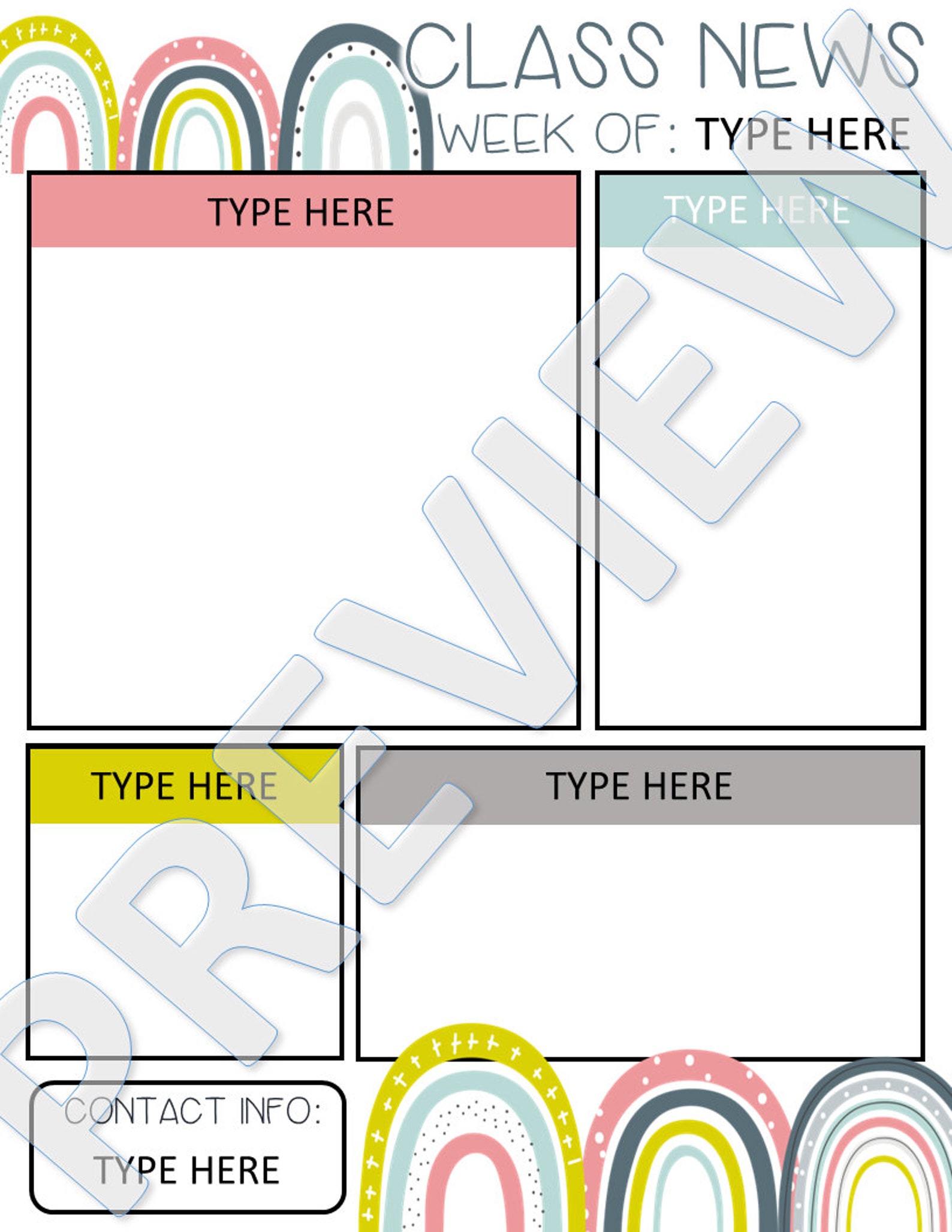 Boho Rainbow Class Newsletter Templates - Etsy