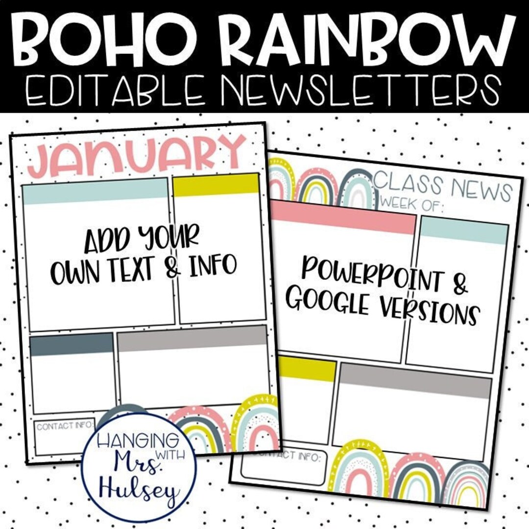 Boho Rainbow Class Newsletter Templates - Boho Classroom - Rainbow ...