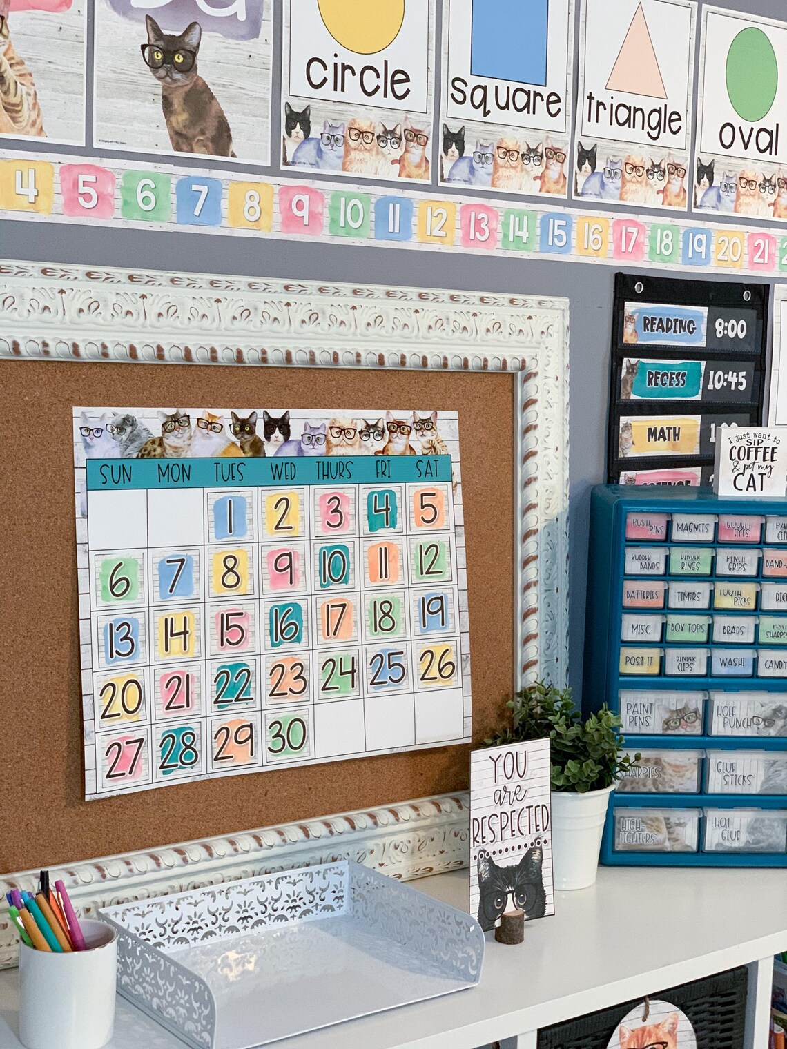 Hipster Cats Classroom Calendar: Large Wall Calendar (editable ...