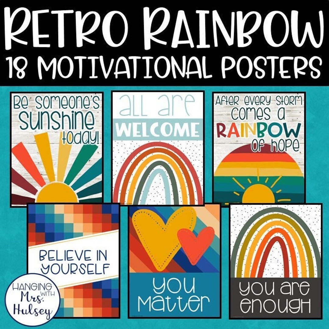 Retro Rainbow Motivational Posters - Retro Classroom Decor - Rainbow ...