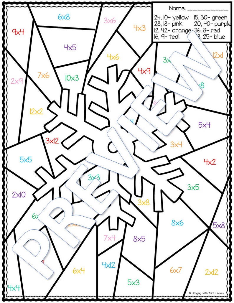 Winter Multiplication Color by Number: 3rd Grade Math (PDF) - Etsy