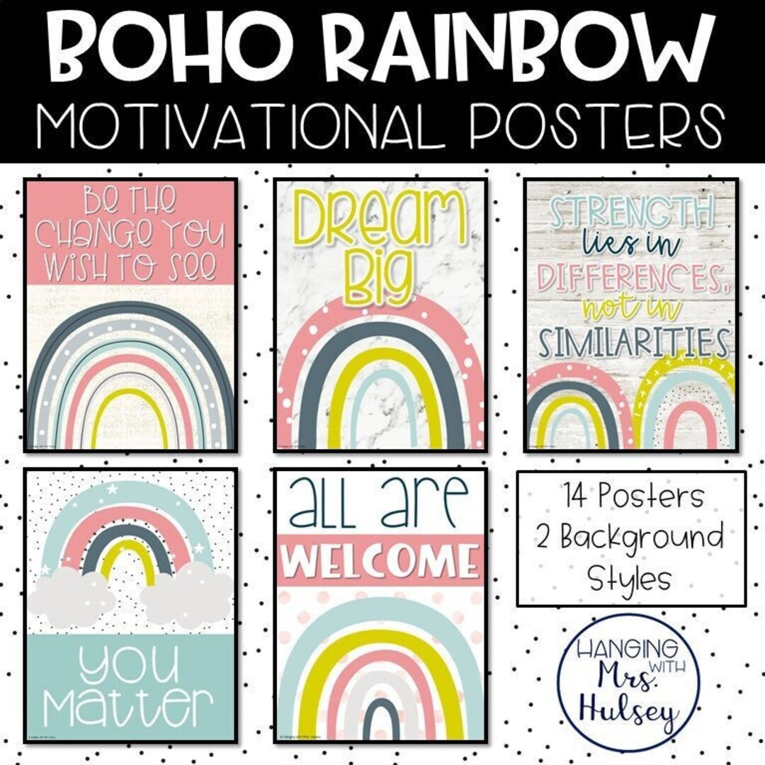 Boho Rainbow Motivational Posters - Rainbow Classroom Decor - Boho ...