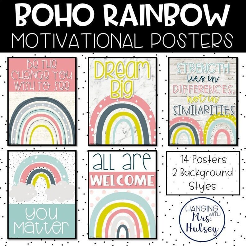 Boho Rainbow Motivational Posters: Classroom Decor (digital Download ...