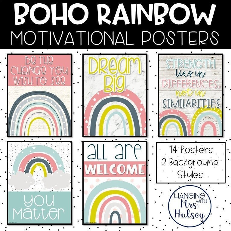 Boho Rainbow Motivational Posters: Classroom Decor (digital Download ...