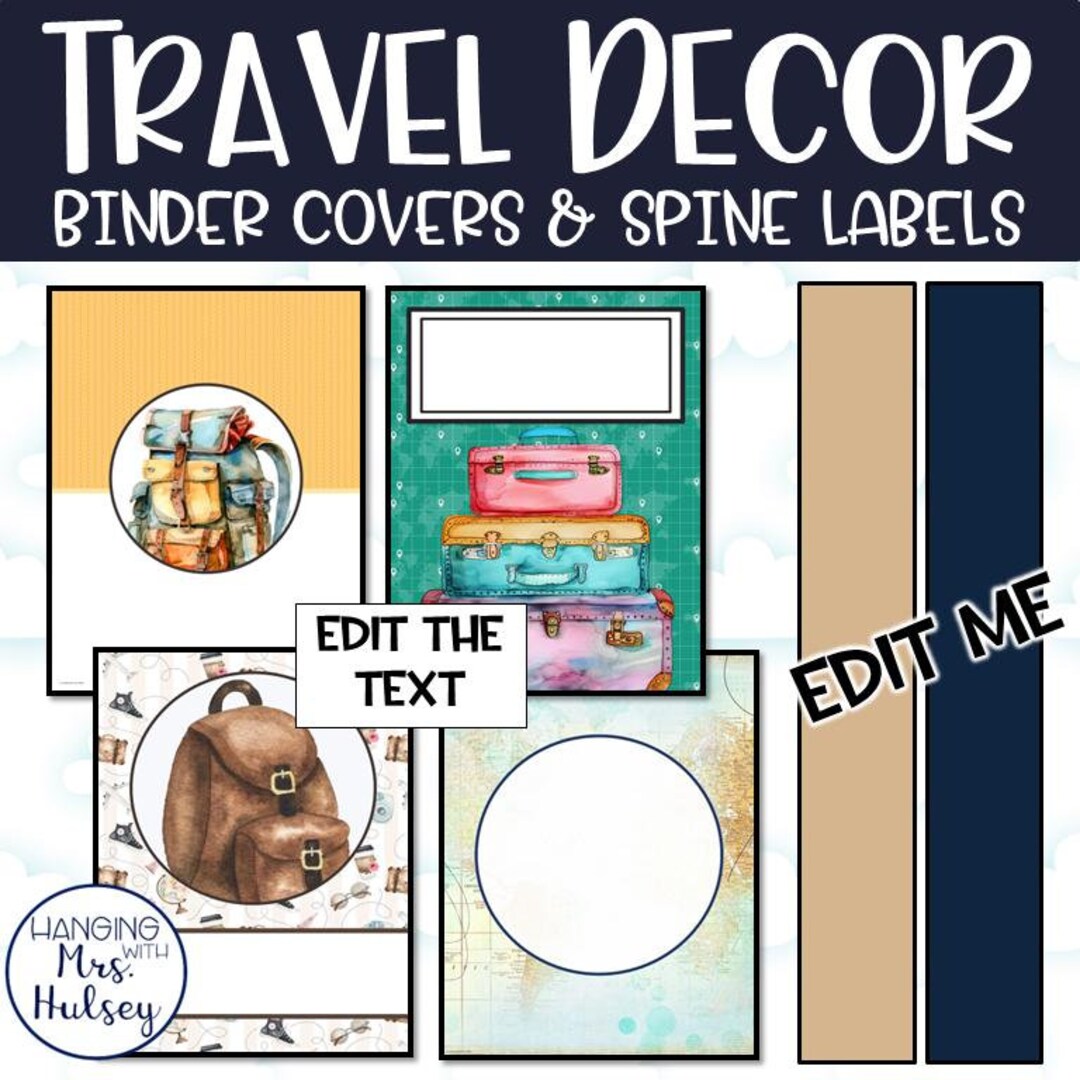 Travel Binder Covers and Spine Labels - Travel Decor - Travel Classroom ...