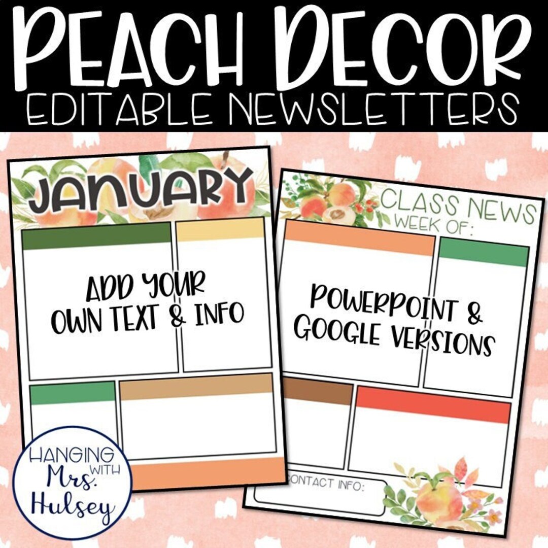 Peach Classroom Newsletter Templates: Editable Class Decor (powerpoint ...