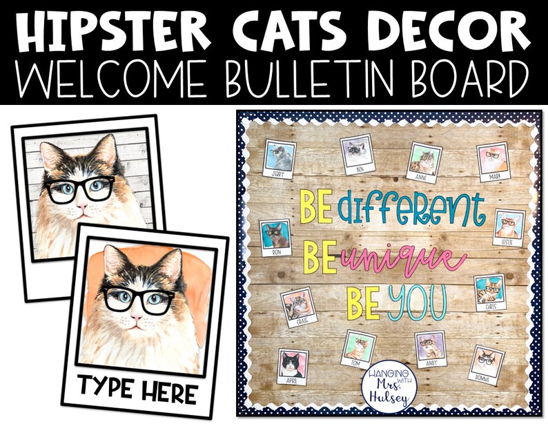 Hipster Cat Welcome Back to School Bulletin Board - Etsy