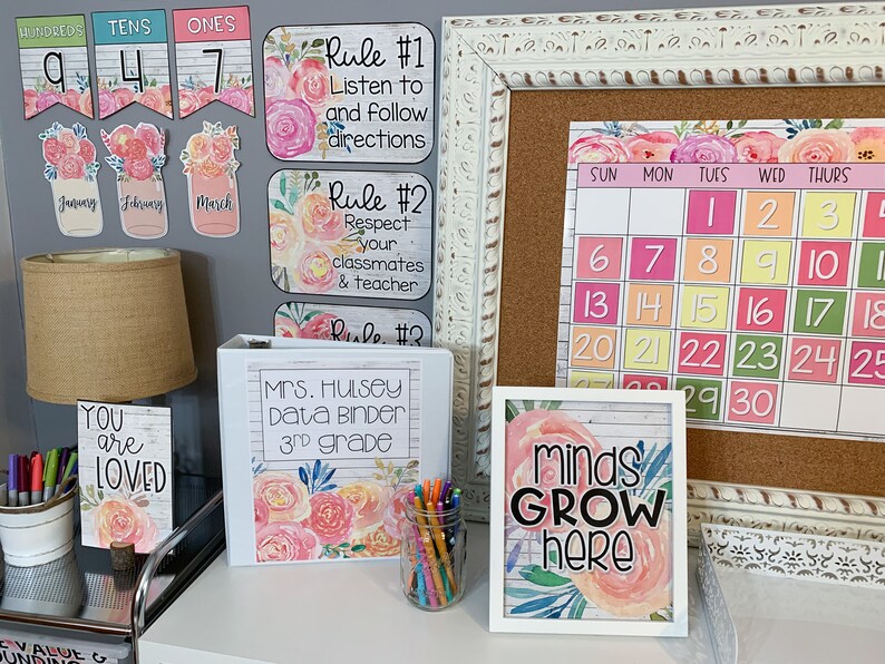 Floral and Shiplap Classroom Decor Bundle - Etsy