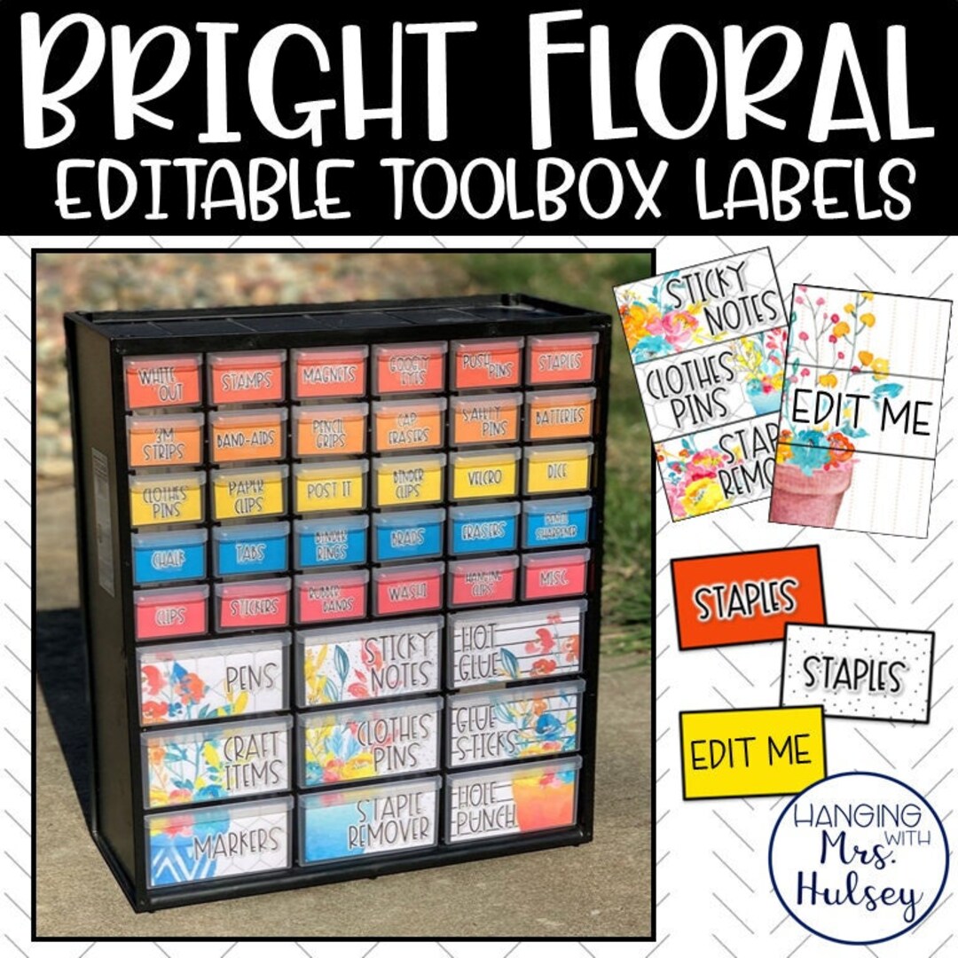Bright Floral Teacher Toolbox Labels - Etsy