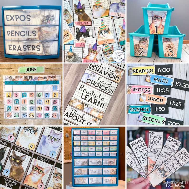Hipster Cat Classroom Decor Bundle - Etsy