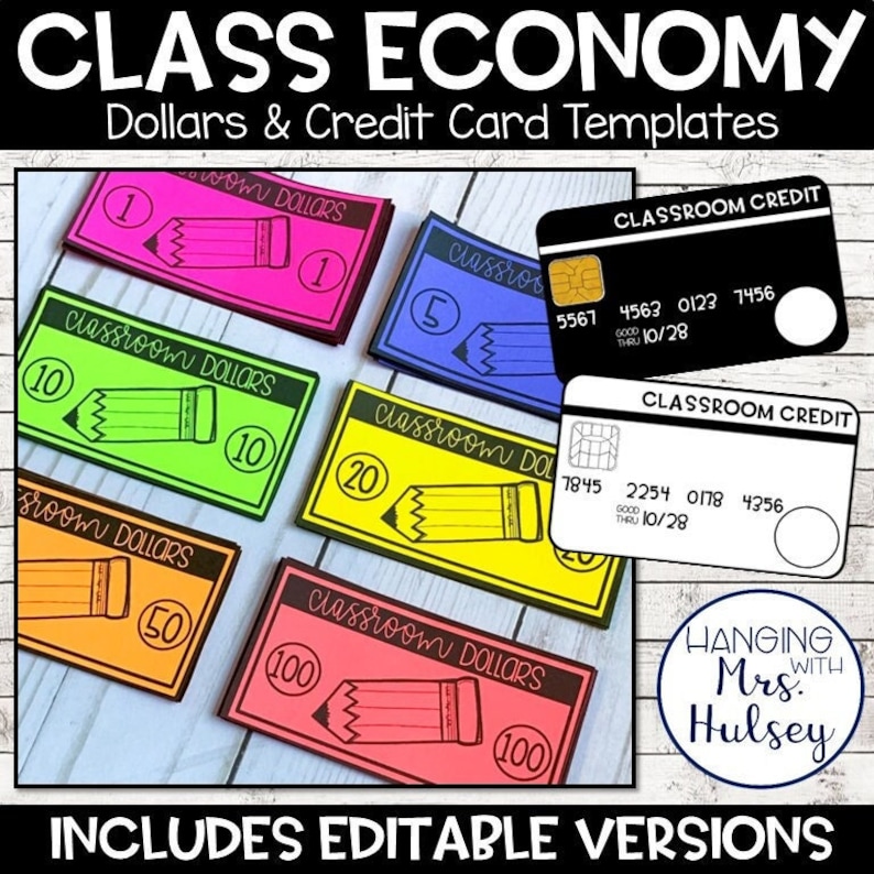 Editable Classroom Economy: Dollars & Credit Card Templates - Etsy