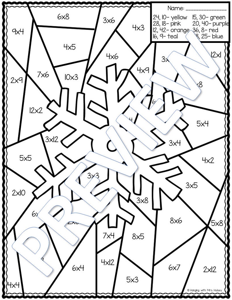Winter Multiplication Color by Number: 3rd Grade Math (PDF) - Etsy