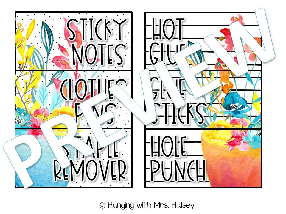 Bright Floral Teacher Toolbox Labels Floral Class Decor Floral Decor ...