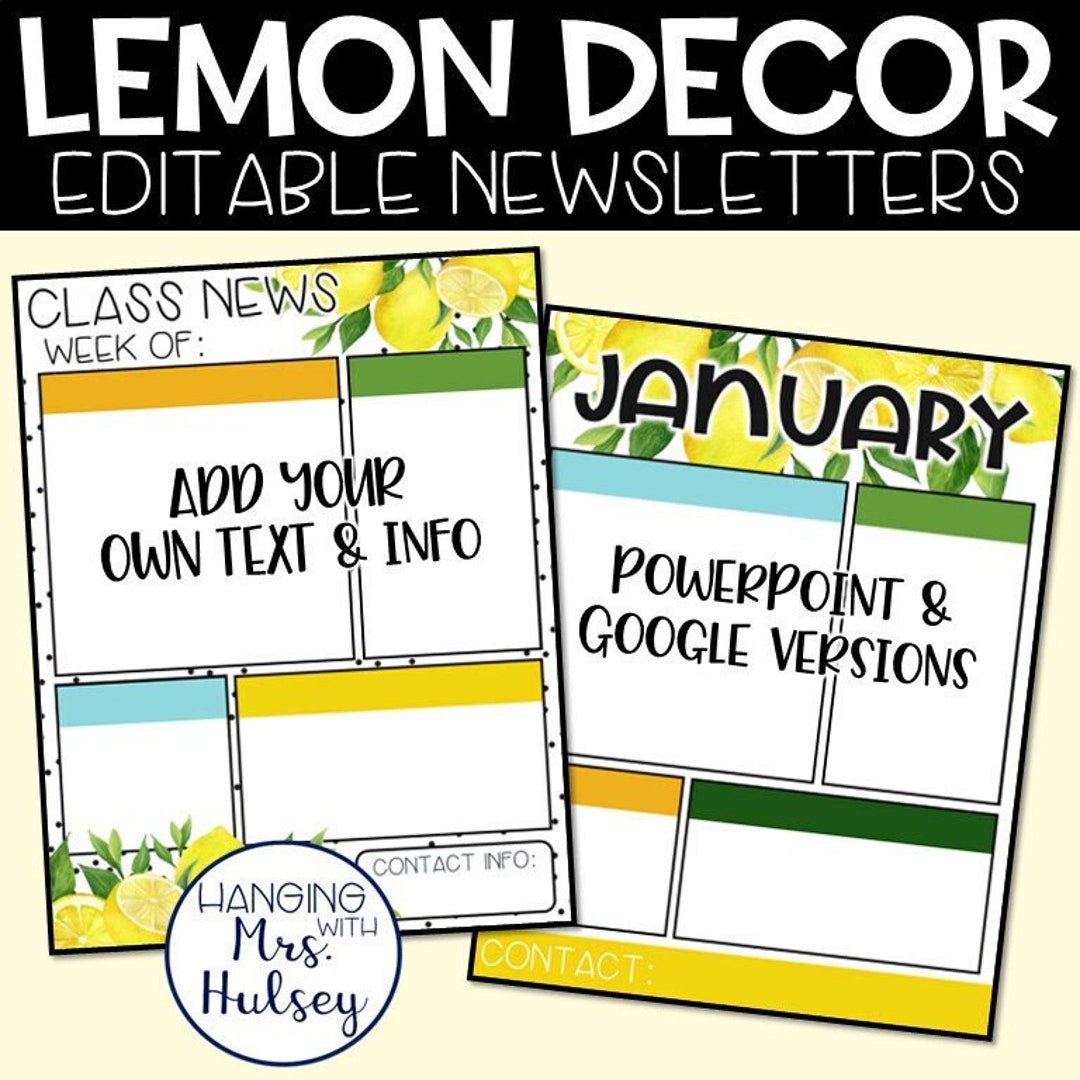 Lemon Class Newsletter Templates- Lemon Classroom - Lemon Class Decor ...
