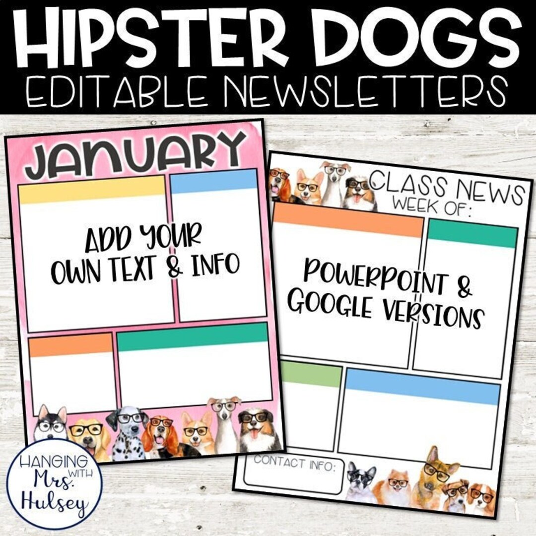 Hipster Dog Class Newsletter Templates - Dog Classroom - Dog Class ...