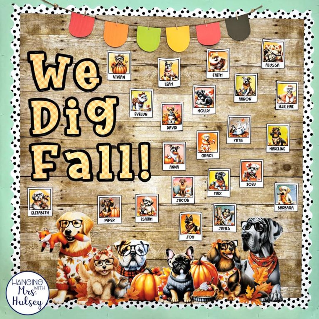 Fall Bulletin Board - Hipster Dog - Dog Classroom Decor - Dog Decor ...