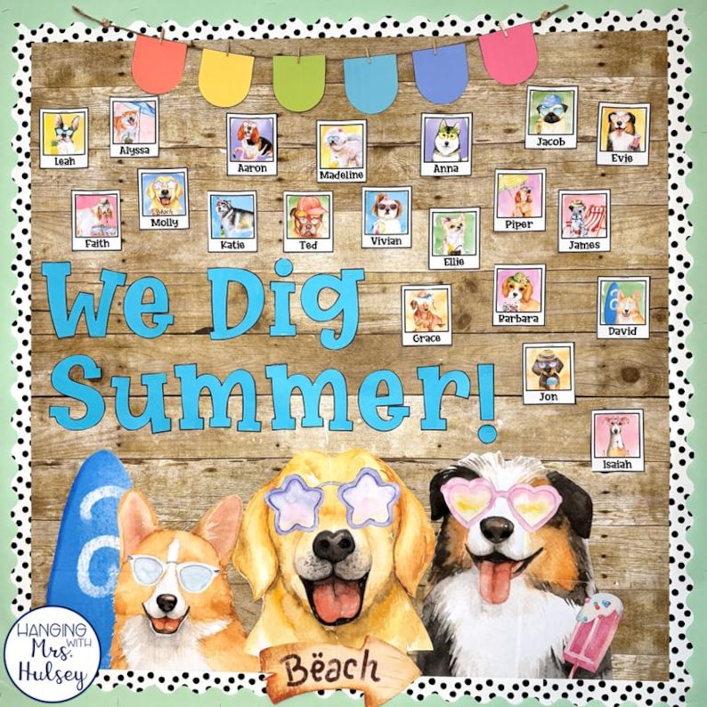 Summer Dog Bulletin Board: Hipster Classroom Decor (powerpoint) - Etsy