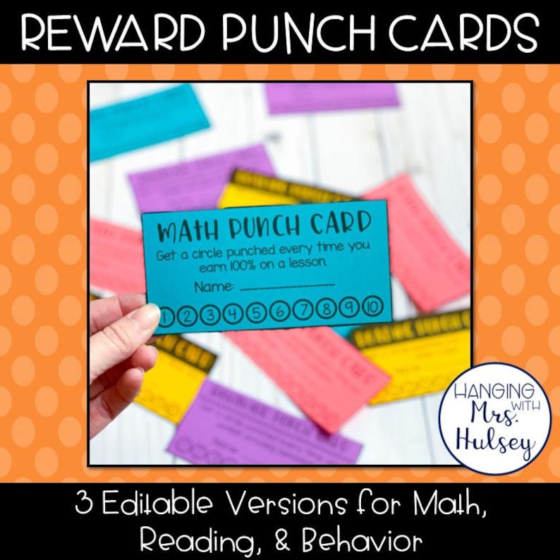 Editable Classroom Reward Punch Cards: Math, Reading, Behavior (digital ...