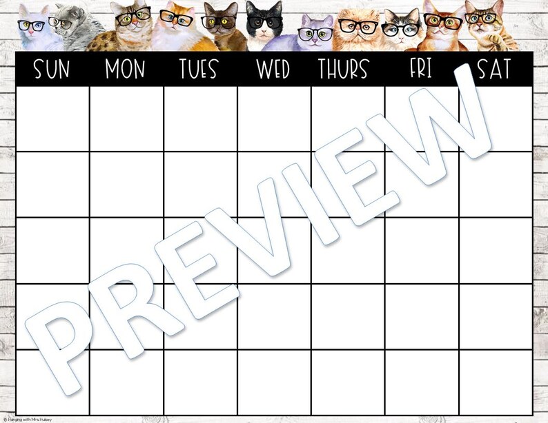 Hipster Cats Classroom Calendar: Large Wall Calendar (editable ...