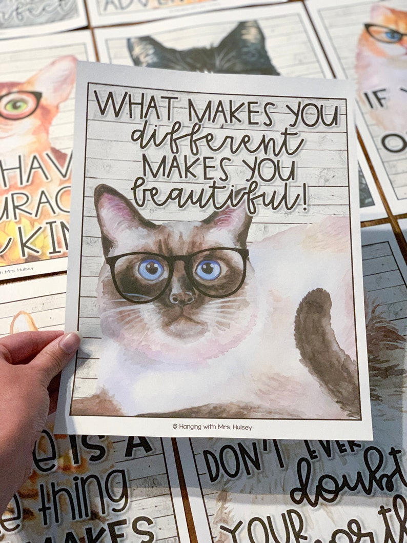 Hipster Cats Motivational Posters: Shiplap & Watercolor Classroom Decor ...