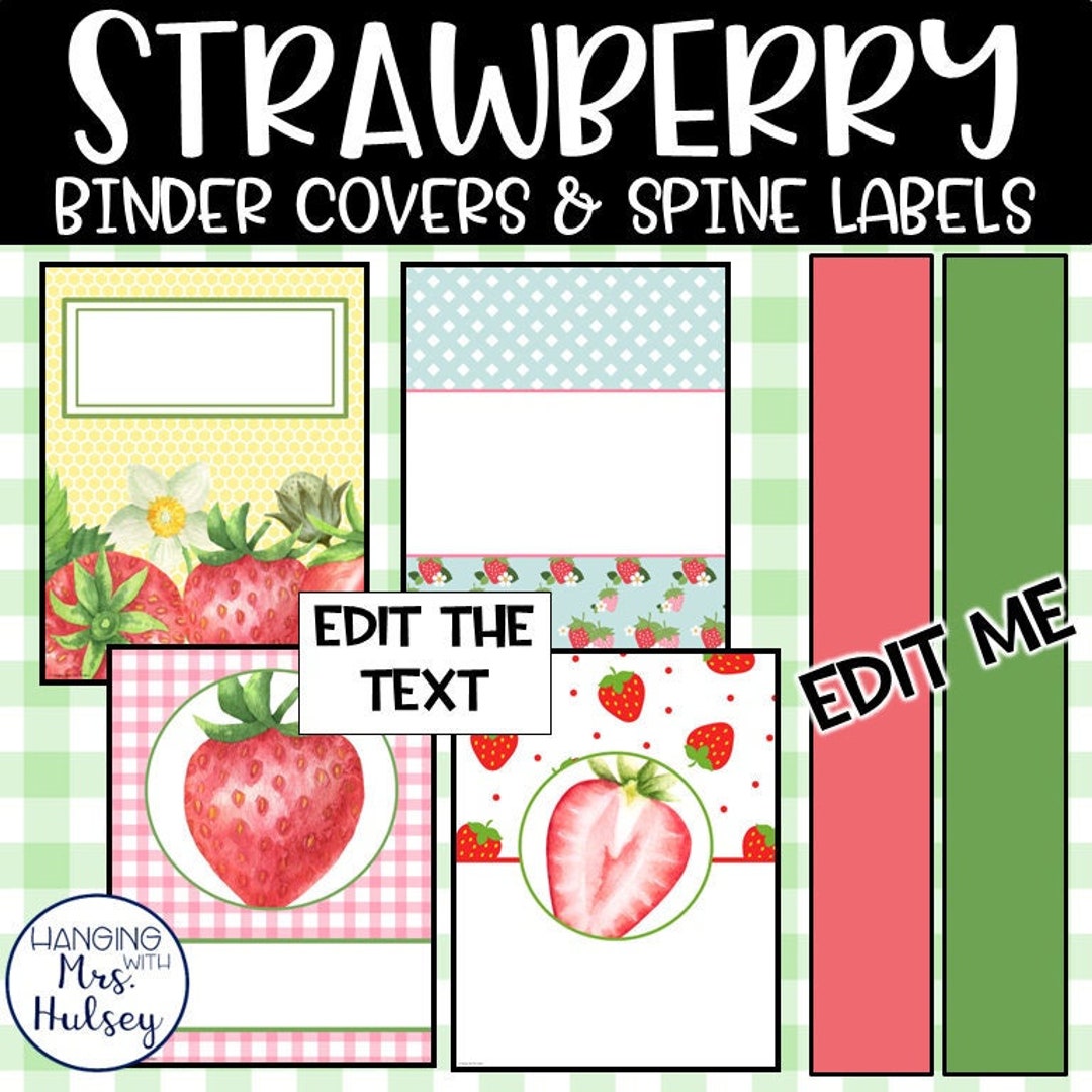 Strawberry Binder Covers and Spine Labels - Etsy