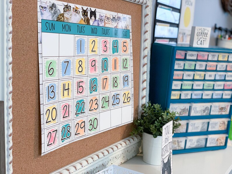 Hipster Cats Classroom Calendar: Large Wall Calendar (editable ...
