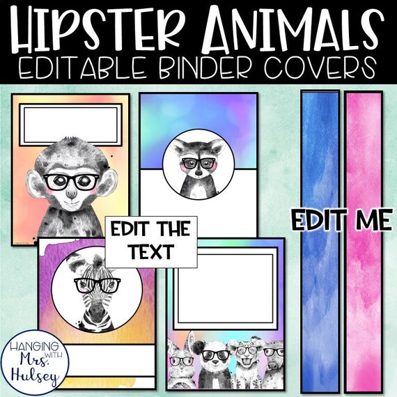 Hipster Animals Binder Covers and Spine Labels - Etsy