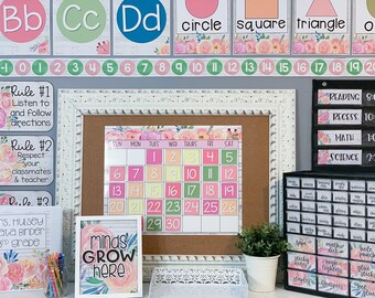 Floral and Shiplap Classroom Decor - Etsy