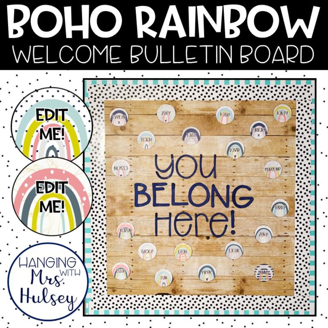 Boho Rainbow Welcome Back to School Bulletin Board - Boho Rainbow ...