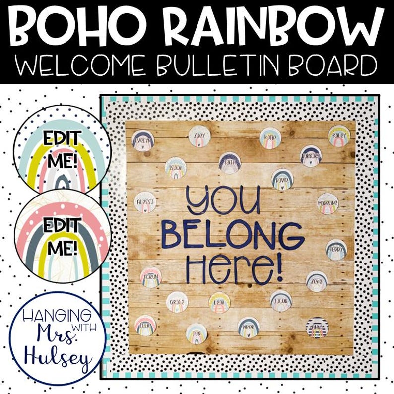 Boho Rainbow Welcome Back to School Bulletin Board - Boho Rainbow ...