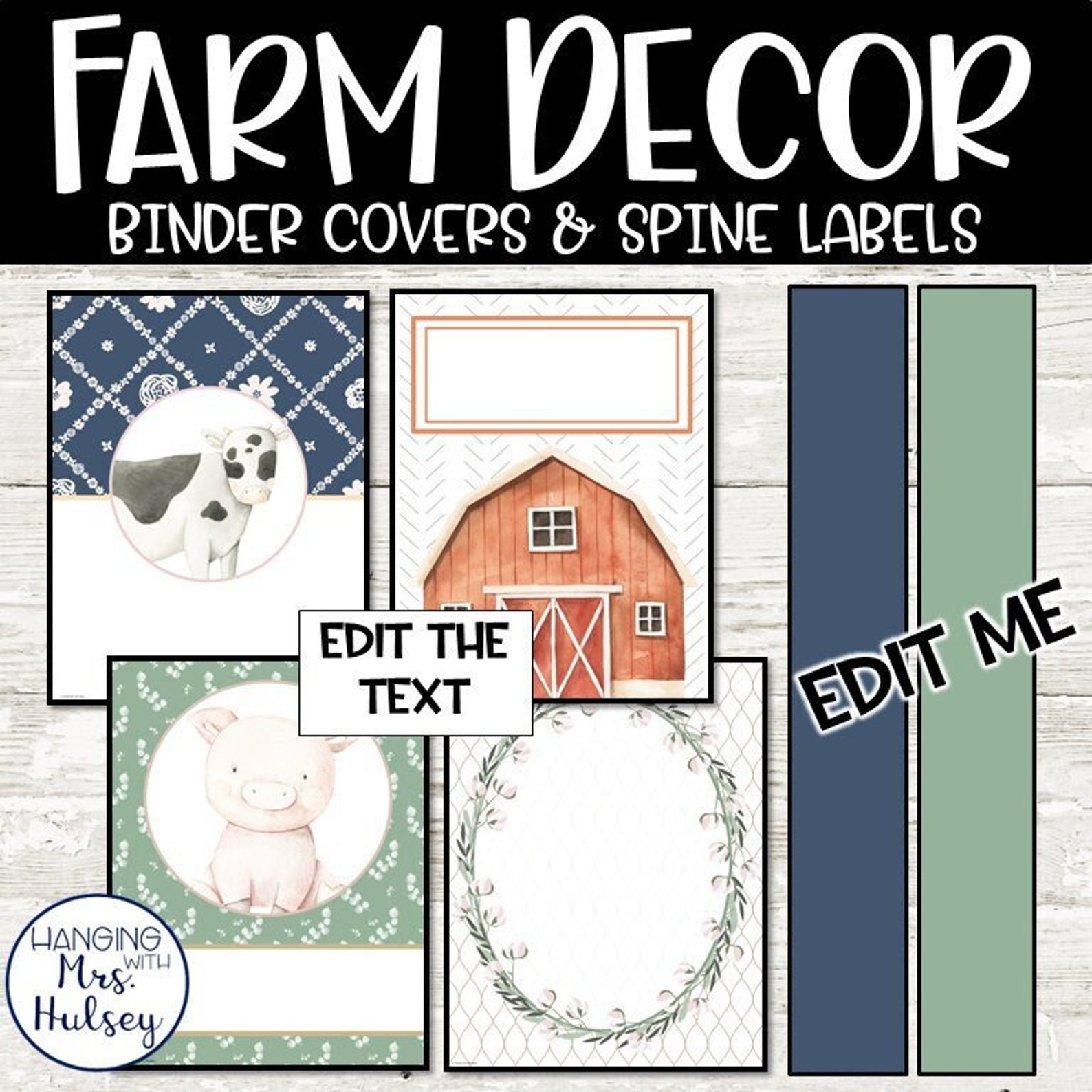 Farmhouse Binder Covers: Editable Classroom Decor (PDF) - Etsy