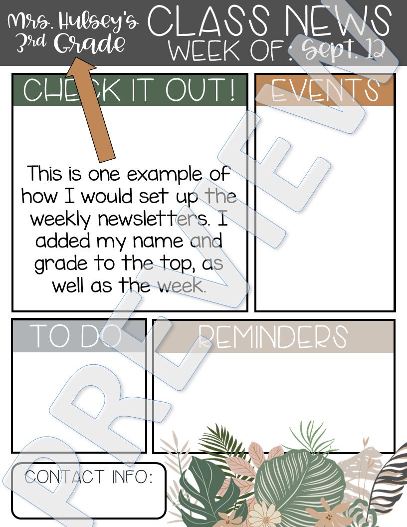 Boho Jungle Class Newsletter Templates - Etsy