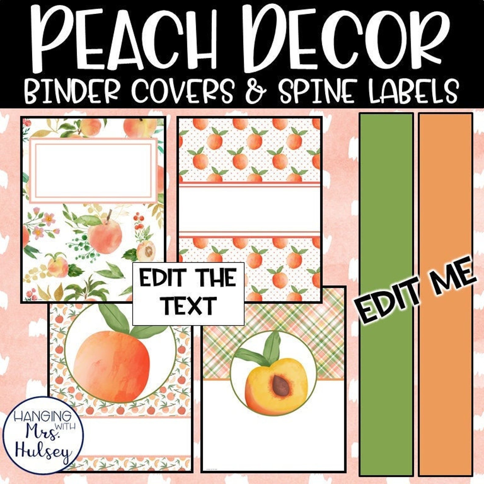 Peach Classroom Decor: Binder Covers & Spine Labels (editable Text) - Etsy