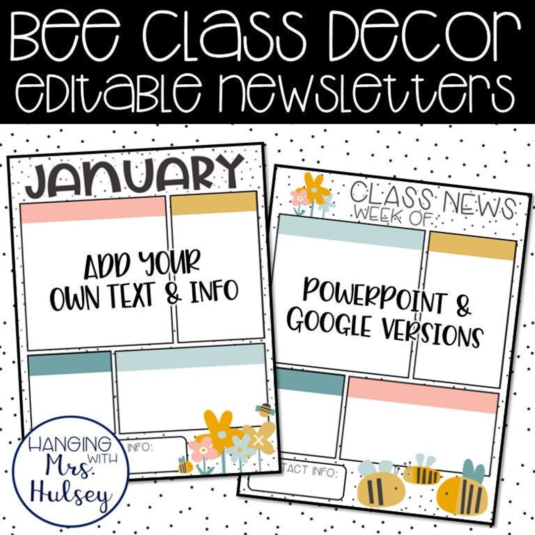 Bee Newsletter Templates - Bee Classroom - Bee Class Decor - Honeybee ...
