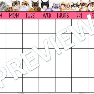 Hipster Cats Classroom Calendar: Large Wall Calendar (editable ...