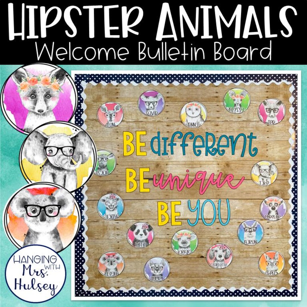 Hipster Animal Welcome Back to School Bulletin Board - Zoo Classroom ...