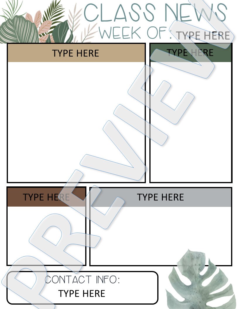 Boho Jungle Class Newsletter Templates: Editable Powerpoint & Google ...
