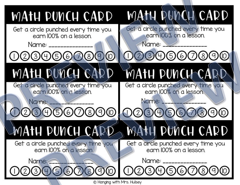 Editable Classroom Reward Punch Cards: Math, Reading, Behavior (digital ...