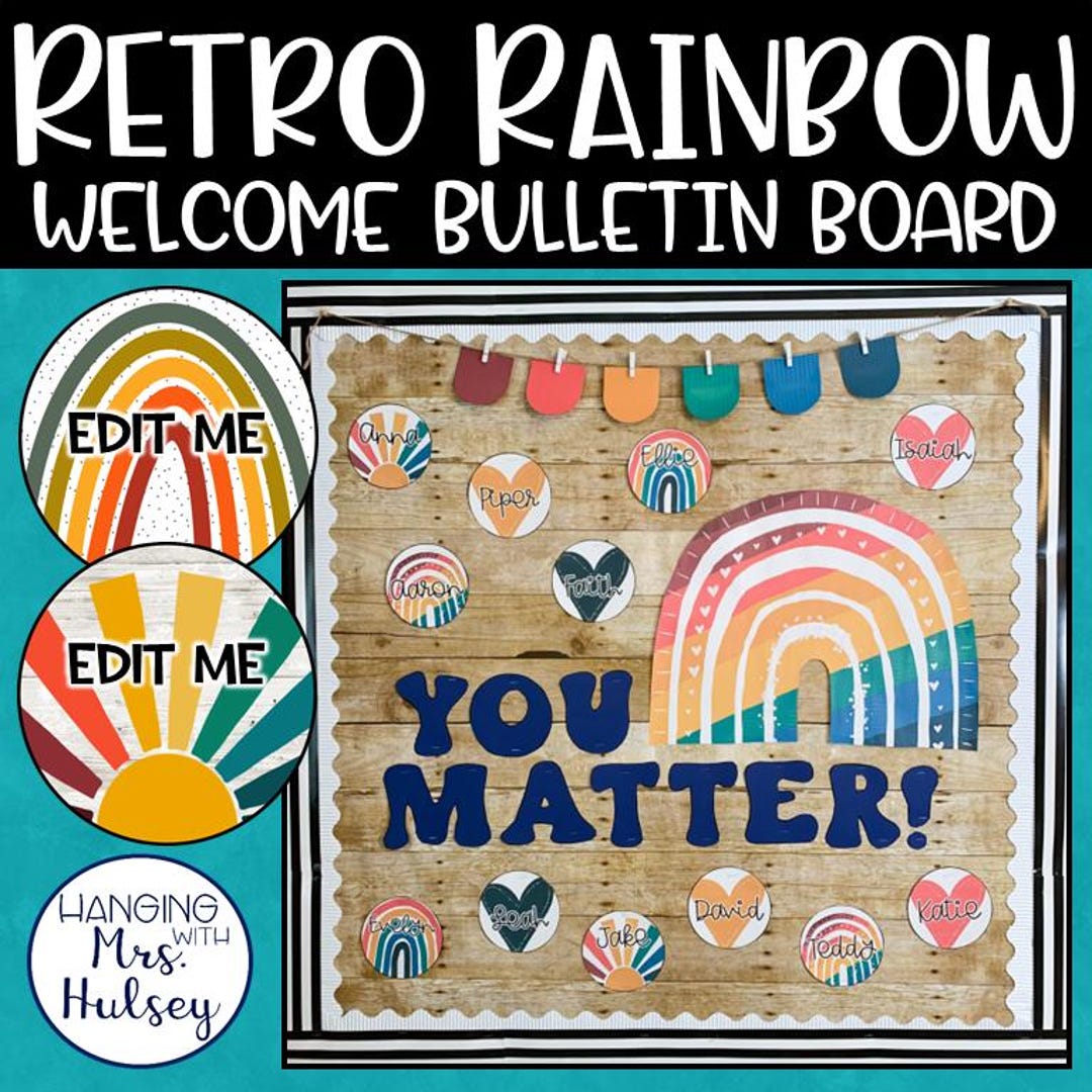 Retro Rainbow Back to School Bulletin Board - Retro Classroom Decor ...