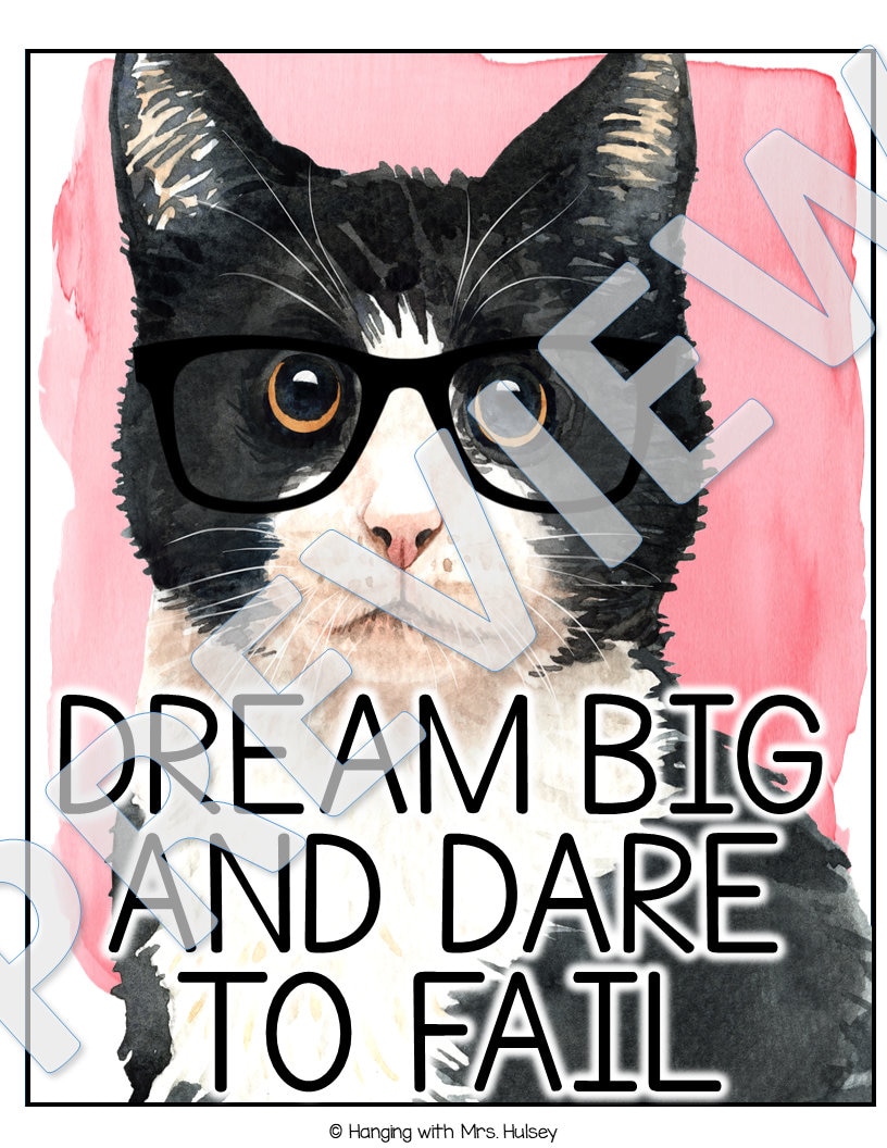 Hipster Cats Motivational Posters: Shiplap & Watercolor Classroom Decor ...