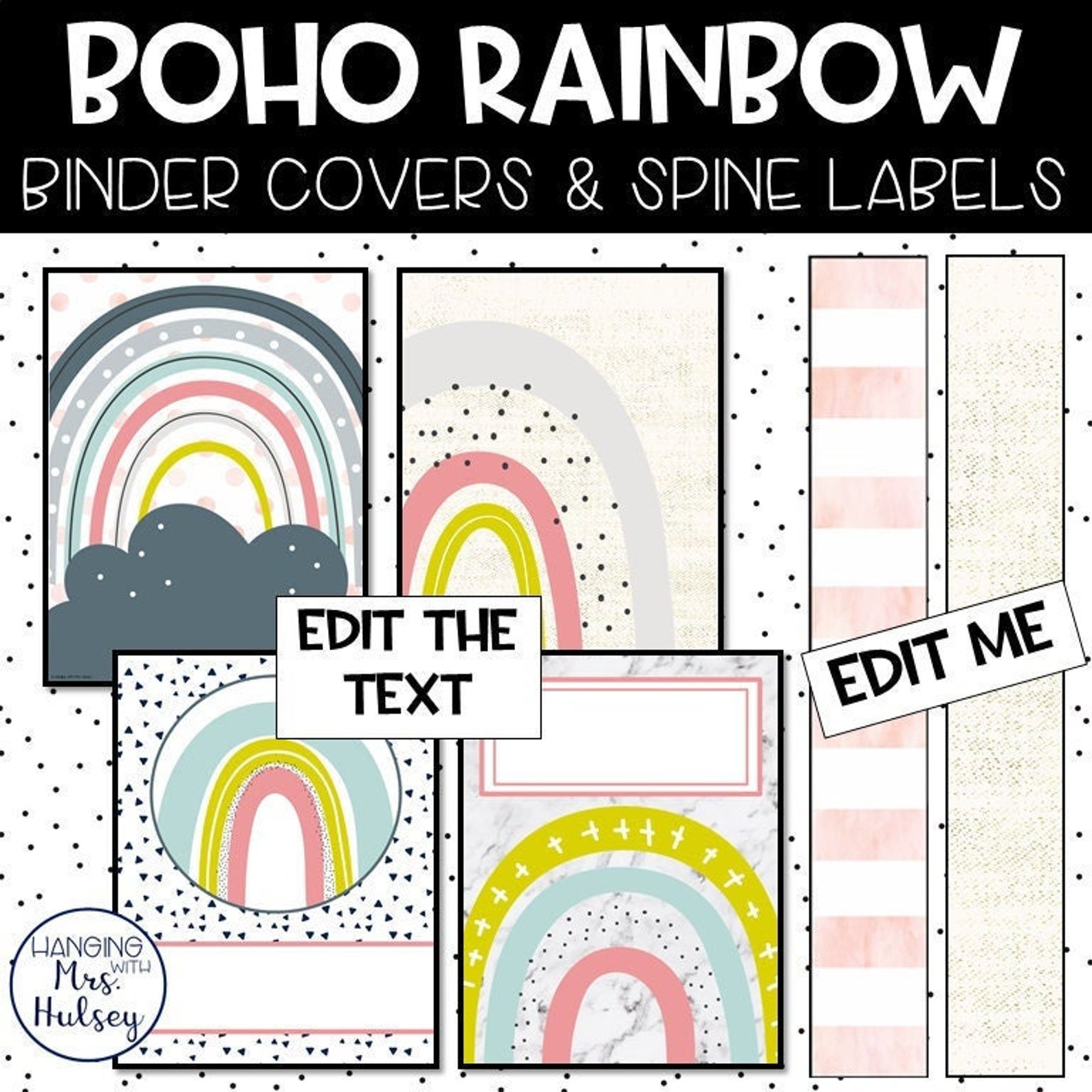 Boho Rainbow Binder Covers & Spine Labels: Editable Classroom Decor - Etsy