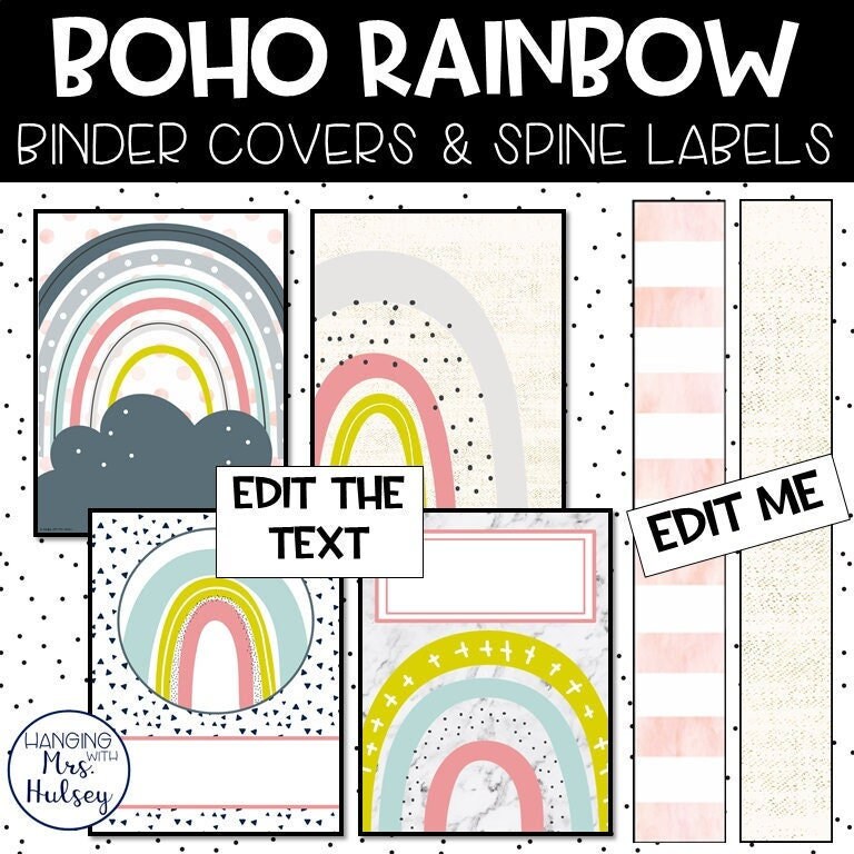 Boho Rainbow Binder Covers & Spine Labels: Editable Classroom Decor - Etsy